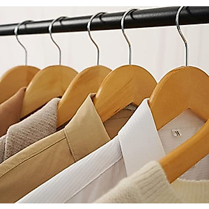 HOUÍSM Wooden Hangers 30 Pack, Solid Wooden Suit Hangers Coat Hangers with Non-Slip Pants Bar, 360° Swivel Hook & Notches, Smooth Finish, Heavy Duty Clothes Hangers for Coats, Suits, Pants and Jackets