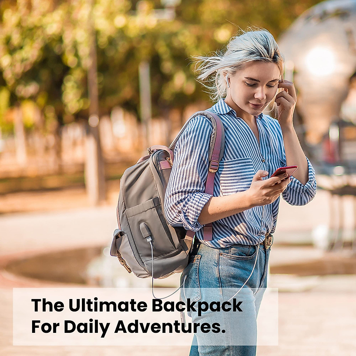 Nordace Eclat Smart Travel Backpack for Men & Women with USB Charging Port, Water Resistant - Light & Durable Laptop Backpack for Everyday, Hiking, Work - 15.6 Inch (Grey)