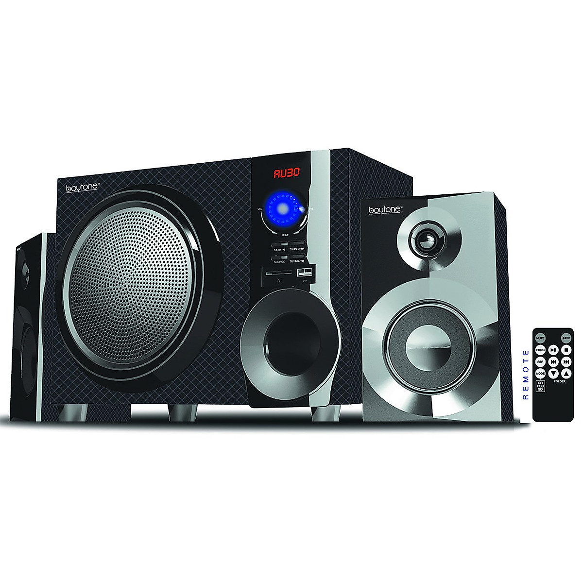 Boytone BT-210FD, Ultra Wireless Bluetooth Main unit, Powerful Sound with Powerful Bass System 30 watt, Excellent Quality Clear Sound & FM radio, with Remote Control Aux Port, SB/SD/ for Smartphone's , Tablets , Desktop Computers , Laptops ,Black Color