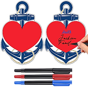 2 Pcs Cruise Door Magnets Anchor Car Magnets with 3 Pcs Paint Pens Nautical Anchor with Heart Magnetic Stickers Cruise Door Decorations for Carnival Cruise Refrigerator