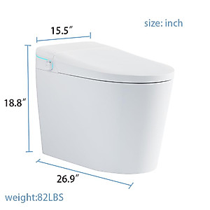 RIDFY Modern Smart Bidet Toilet with Tank Built In,Auto open/close,Heated Seat,Warm Water,Auto Flush,Nightlight,Remote Control, White (white)