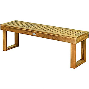 Tangkula 52 Inches Acacia Wood Patio Bench, Wood Dining Bench with Slatted Seat, Patio Backless Bench for Garden Backyard Poolside Balcony, Ideal for Outdoors & Indoors (1, Teak)