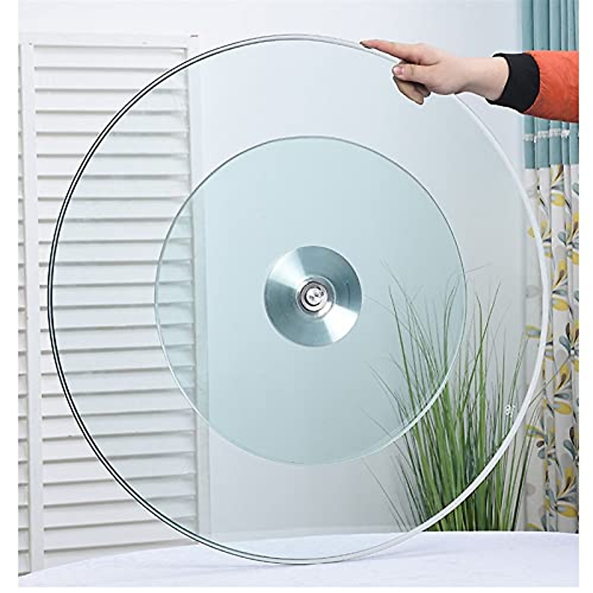 Lazy Susan Turntable for Kitchen - 24" 36" 40" Transparent Rotating Round Turntable with Auxiliary Wheel design, 360 Degree Swivel Dining Table Serving Tray, Aluminum alloy (Size : 90cm/35.4in)