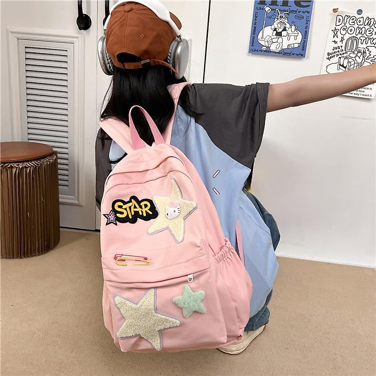Cute Backpack for Women Men, Kawaii Y2K Grunge Trendy Harajuku Hiking Travel Backpack Aesthetic Daypack Chic Backpack (pink)