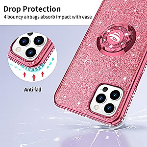 OCYCLONE for iPhone 12 Case, iPhone 12 Pro Case, Luxury Glitter Sparkle Diamond Bumper Cover with Ring Stand Soft Cute Protective iPhone 12/12 Pro Phone Case for Women Girls 6.1 inch - Pink