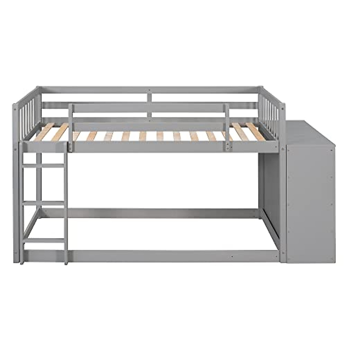 Harper & Bright Designs Twin Over Twin Bunk Bed with Storage, Wood Floor Bunk Beds with 4 Drawers & 3 Shelves, Low Bunk Bed, Twin Loft Bed for Kids, Girls Boys, Teens, Adults (Gray)