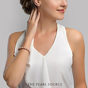 The Pearl Source 14K Gold 7-8mm AAA Quality Round Pink Freshwater Cultured Pearl Bracelet for Women