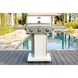 Kenmore 3-Burner Outdoor BBQ Grill | Liquid Propane Barbecue Gas Grill with Folding Sides, PG-A4030400LD-PE, Pedestal Grill with Wheels, 30000 BTU, Pearl White