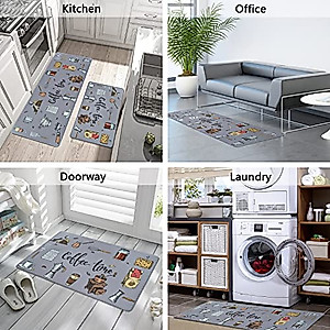 Alishomtll 2 PCS Kitchen Rugs and Mats,Cushioned Anti-Fatigue Kitchen Rugs, Waterproof Non-Slip Kitchen Mats, Washable Coffee Time Kitchen Mats for Floor Kitchen Laundry Office (17.3"x30"+17.3"x47")