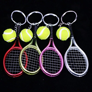 X Hot Popcorn 5 Color Mini Tennis Racket with Ball Keychain Key Ring
