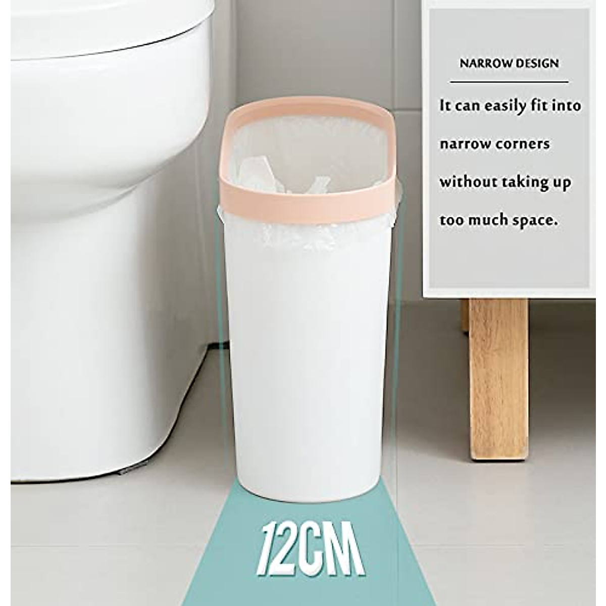 HPDEAR Plastic Wastebasket, Rectangular Slim Trash Can, Narrow Trash Bin, Garbage Can for Bedroom Bathroom Kitchen (Pink)