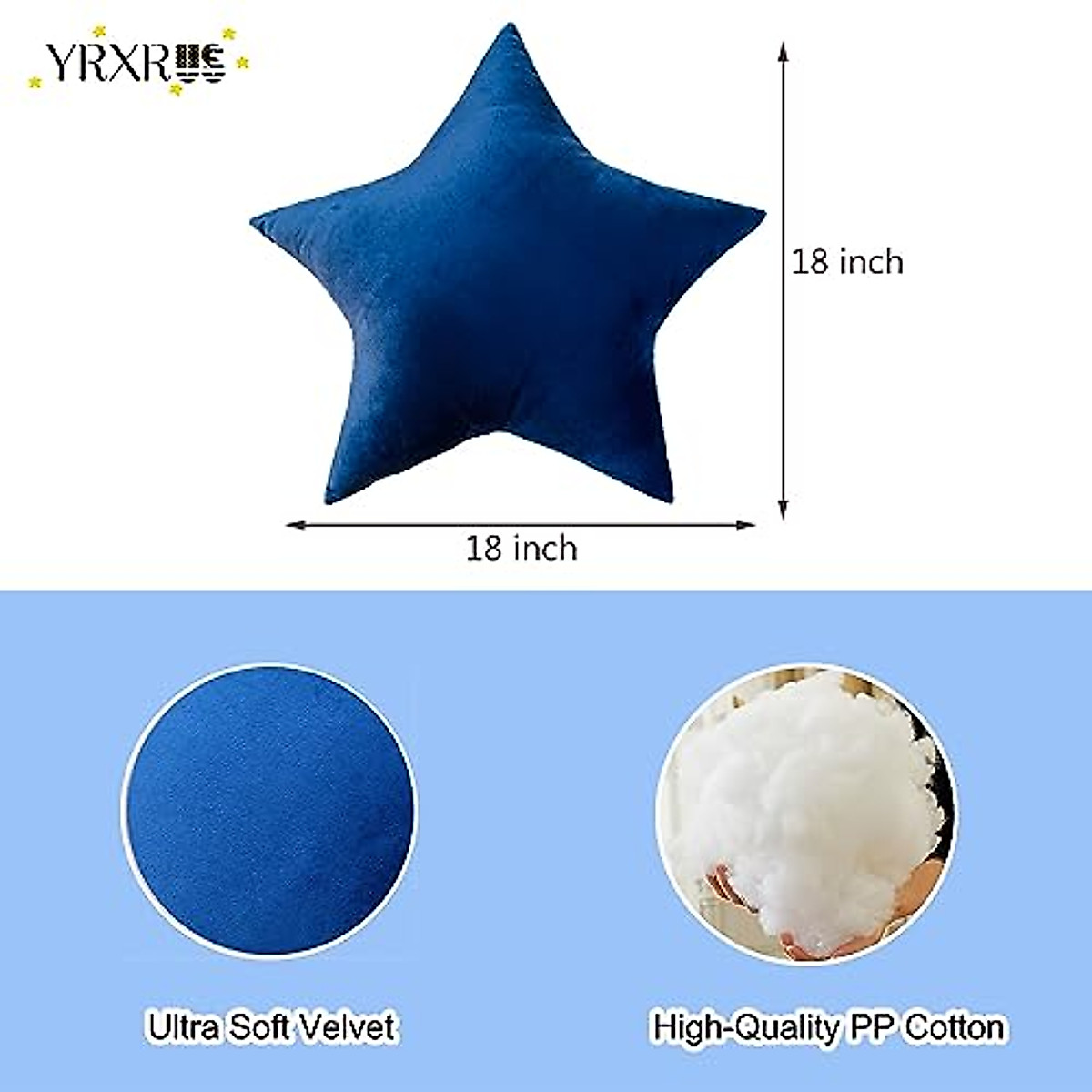 YRXRUS Star Pillow, Royal Blue Star Shaped Throw Pillow, Soft Velvet 18x18 Inches Cute Pillow for Living, Bedroom Decorative, Birthday Gift for Women Girl Kids