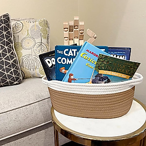 GiftExpress Brown & White Woven Basket - 13" x 8" x 5" Cotton Rope Organizing Baskets for Baby Items or Cat & Dog Toys - Cute Soft Gift Storage Bin w/ Handles