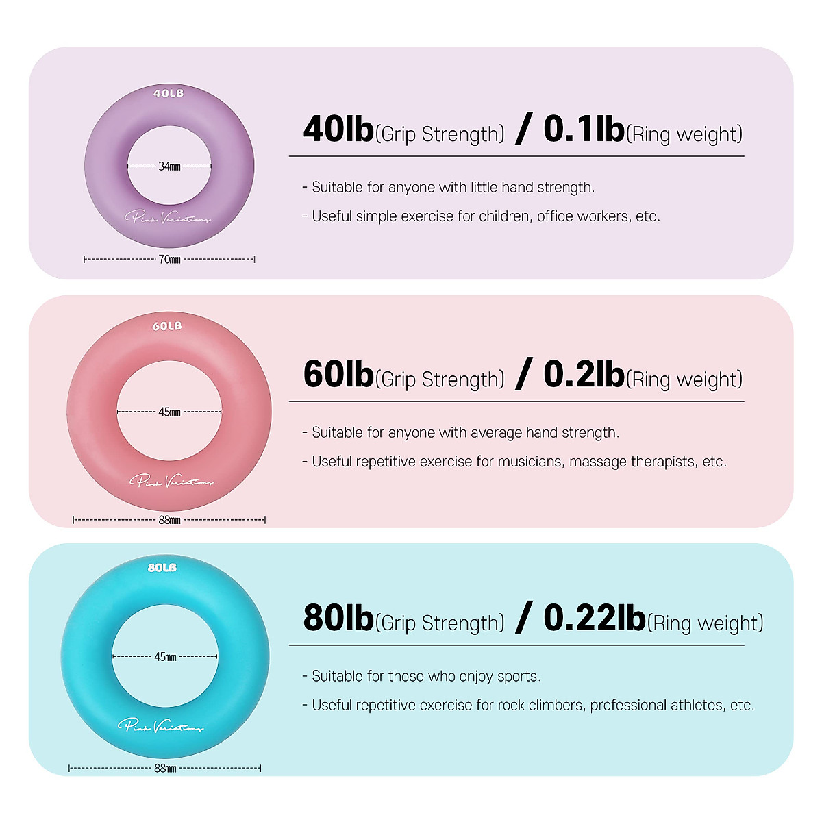 PINK VARIATIONS Smart Exercise Rings - Hoop Extra Weight - Hand Exerciser– Pilates Ring - Grip Strength Trainer Compatible with Smart Weighted Hoop Extra Weight-Ideal for Fitness, Rehabilitation, Yoga