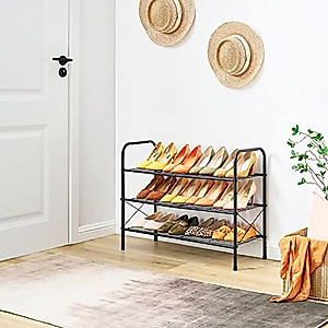 Tajsoon 3-Tier Stackable Shoe Rack Organizer, Adjustable & Expandable Shoe Storage Shelf for Entryway, Metal Wire Grid with X Shape Fixed Frame, Black