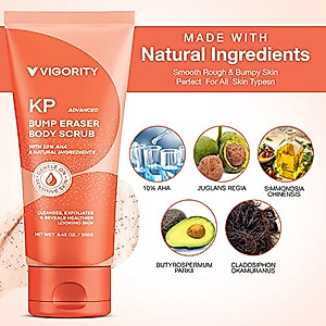 KP Bump Eraser Body Scrub, Body Exfoliating Scrub, Keratosis Pilaris Treatment, Strawberry Legs Treatment, Exfoliating Body Wash, Strawberry Skin Treatment, Scrubs for Women & Men Exfoliation - 8.45OZ