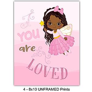 African American Girl Wall Art - Black Girls Wall Decor - Toddler, Little Girls Bedroom Decor - Cute Princess Wall Decor - Daughter Gifts - Pink Girls Room Decor Baby Girl Room Decorations