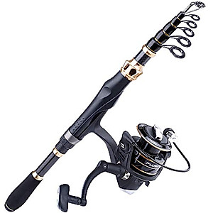 PLUSINNO Fishing Rod and Reel Combos and Fishing Tackle Backpack Storage Bag,Carbon Fiber Telescopic Fishing Rod with Reel Combo,Fishing Gear Bag,Water-Resistant Fishing Backpack with Rod Holder