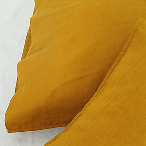 L Linen World Linen Duvet Cover Set 100% Stone Washed French Flax Pure Linen Duvet Covers Cooling Duvet Cover Queen Size Linen Bedding Set 1 Linen Duvet Cover 2 Pillowcases (Yellow,Queen)