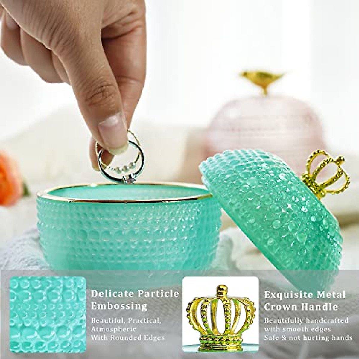 Blue Glass Candy Jar with Lid,Glass Apothecary Jar with Lid,Crystal Jewelry Storage Glass Jar Food Container for Wedding