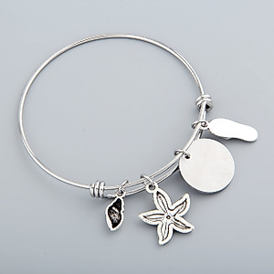 SEIRAA The Beach is My Happy Place Bracelet Expandable Stainless Steel Bangle Beach Jewelry For Beach Lover (Happy place)