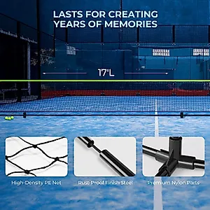 17ft Badminton Sets for Backyards, All-in-One Outdoor Volleyball and Badminton Combo Set - Includes Height Anti-Sag Net, Volleyball, Air Pump, 2 Badminton Rackets, 3 Birdies, Scoreboard and More