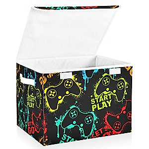 Colorful Games Joystick Storage Bins with Lids Collapsible Storage Box Basket with Lid Closet Organizer Containers Storage Boxes for Organizing for Shelf Baskets Kids Room Baby Room