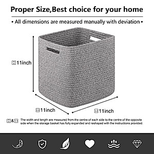 SIXDOVE Storage Cubes Cotton Rope Woven Baskets for Organizing, 11 * 11 Inches Shelf Storage Basket|Cube Storage Bin|Square Baskets, Living Room, Baby Room, Student Dormitory-Grey