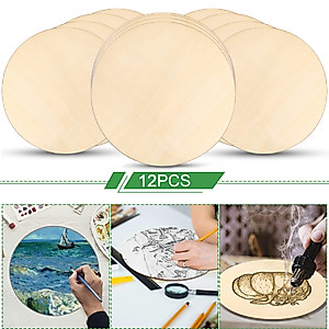 NOVWANG 12Pcs 14 Inches Wood Circles Crafts with 10 Brushes Round Wood Disc Unfinished Blank Wood Rounds for DIY Creation Painting Home Holiday Decoration (12Pcs 14 Inches)