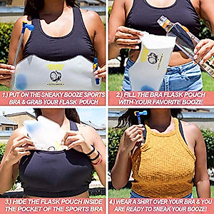Sneaky Booze Sports Bra Hidden Flask Pouch For Women: Portable 25oz Undetectable Alcohol Bag. Concealable Plastic Wine Liquor Body Flasks. Disguised Leak Proof Travel Bags For Cruise Concert Festival