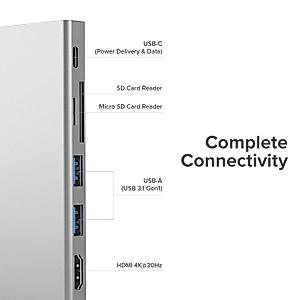 ALOGIC USB C Hub, 6-in-1 Hub,4K HDMI,2 USB 3.01 USB C with Data & 100W Laptop Charging,Micro/SD Card Reader,Dock Uni, for MacBook Pro/Air(Thunderbolt 3 Compatible),iPad Pro, XPS and More (Silver)