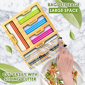 SERHINA Storage Bag Organizer for Kitchen Drawer - Foil and Plastic Wrap Organizer with Cutter - Plastic Bag Organizer - Food Baggie Storage for Sandwich Snack Gallon Quart
