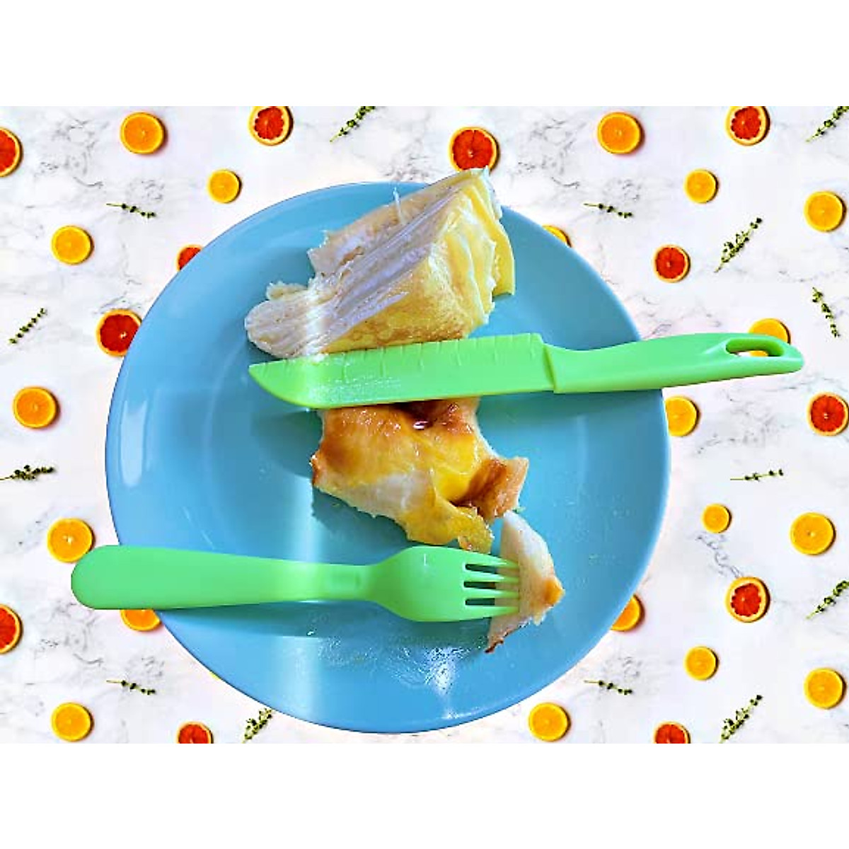 jawbush 11" Large Lettuce Knife with Plastic Cutting Board for Salad to Prevent Browning, Green Nylon Knives Bonus with Fork Spoon, Plastic Kitchen Knife for Veggies, Fruit, Bread, Cake, Salad