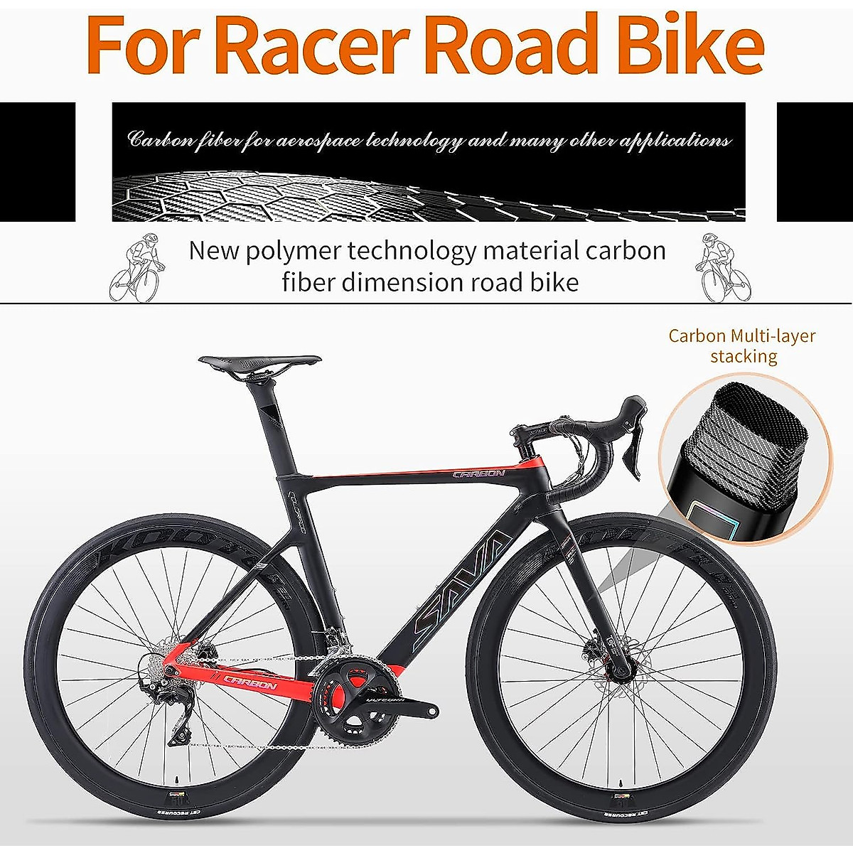 SAVADECK Carbon Fiber Road Bike, Complete Carbon Racing Road Bike 22 Speed with ULTEGRA R8000 Group Set and R8020 Hydraulic Disc Brake and Thru Axle System