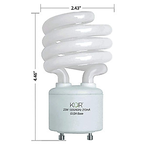 KOR (Pack of 4) 23 Watt Mini Spiral - GU24 Base - (100W Equivalent) - T2 Mini-Twist - CFL Light Bulb (Bright White (5000K))