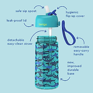 Bentgo Kids Prints Lunch Box Kids Water Bottle - New & Improved 2023 (Sharks)