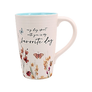 Pavilion - My Favorite Day 17-ounce Cup, Floral Pattern Coffee Mug, Butterfly Coffee Cup, Spring Summer Kitchen Ideas, Inspirational Gifts Microwave & Dishwasher Safe, 1 Count, Cream