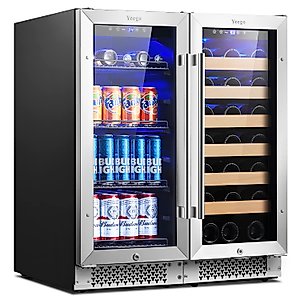 Yeego 30 inch Wine and Beverage Refrigerator&Wine and Beer Fridge,Two 15" Wine Beverage Coolers Under Counter Freestanding Wine Beer Fridge, Hold 33 Bottles and 80 Cans (Two Pack)