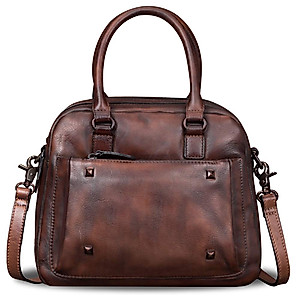 Genuine Leather Satchels Top Handle Bags for Women Handmade Vintage Crossbody Bag Purse (Coffee) Medium