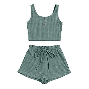 Floerns Women's Knit 2 Piece Lounge Set Shorts and Crop Tank Top Outfit Green XL