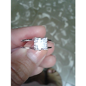 Size 7 - Solid 925 Sterling Silver Bridal Set Princess Cut Solitaire Engagement Ring with Matching Channel Set Wedding Band CZ Cubic Zirconia 2.0ct. With Elegant Velvet Ring Box