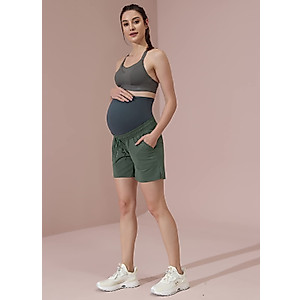 Maacie Pregnancy Golf Active Outdoor Summer Shorts Stretch Hiking Cargo Shorts Olive Green S