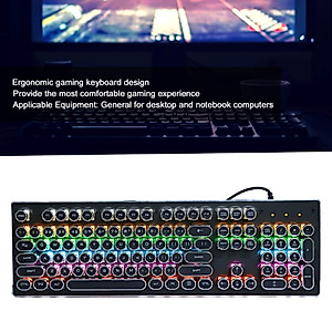 Junlucki Mechanical Gaming Keyboard, 104 Keys Retro Wired Ergonomic Round Key Keyboard Illuminated Click with Mixed Light Tenkeyless for DesktopLaptopComputers(Black)