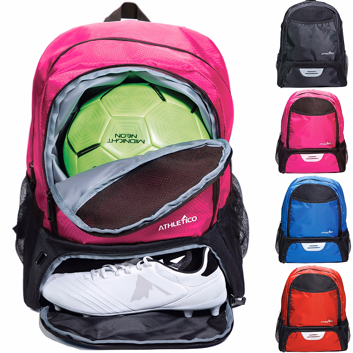 Athletico Youth Soccer Bag - Soccer Backpack & Bags for Basketball, Volleyball & Football | Includes Separate Cleat and Ball Compartment (Black)