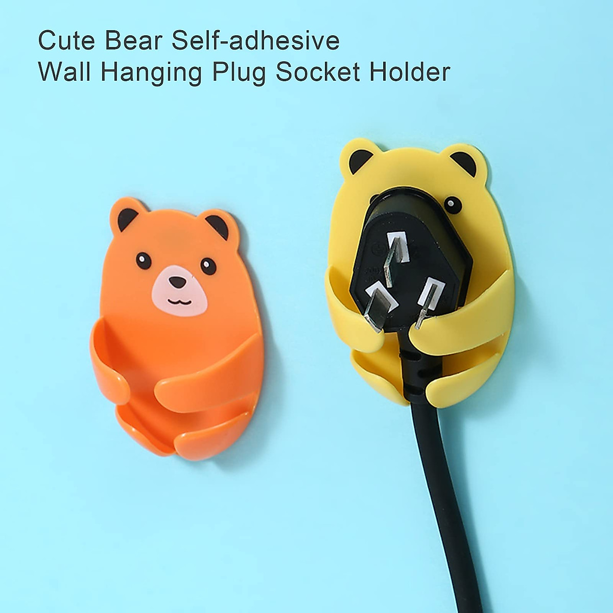 YOZUMD 16Pcs Adhesive Hooks Plug Bracket,Wall-Mounted Punch-Free Strong Load-Bearing Wall Hooks, Cute Bear Self-Adhesive Wall Hanging Plug Socket Holder Daily Use Green