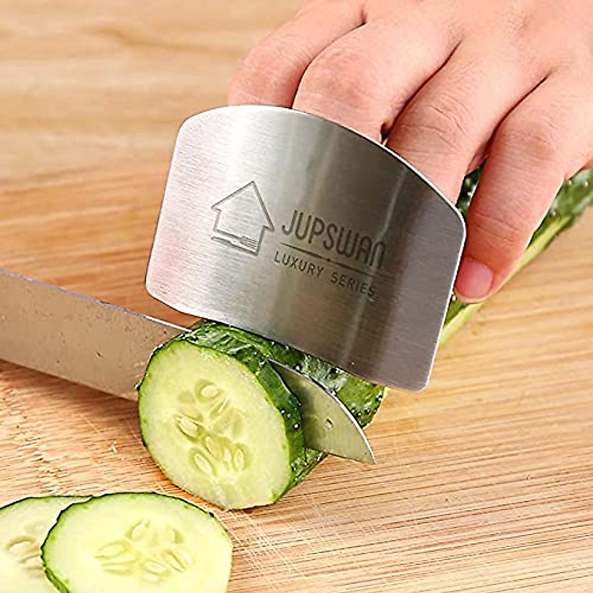 Jupswan Stainless Steel Knife Cutting Protector Kitchen Tool Chef Knife Finger Guard for Food Chopping Cutting Avoid Hurting (4-Pack)