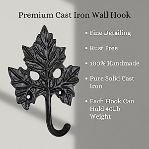 Set of 3 Cast Iron Maple Leaf Shape Coat Hooks Wall Art Decor-Maple Leaf Shape Hangers and Key Holder-Clothes Rack and Backpack Hanger-Coat Hooks Home Decor for Storage, Living Room, Hallway, Office