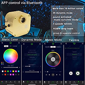 AZIMOM Bluetooth/APP Control 16W Twinkle Fiber Optic Lights Star Ceiling Lighting Kits 550pcs*0.03in13.1ft Fiber Strands RGBW Music Sound Control Light Engine Home Indoor Car Interior Decor