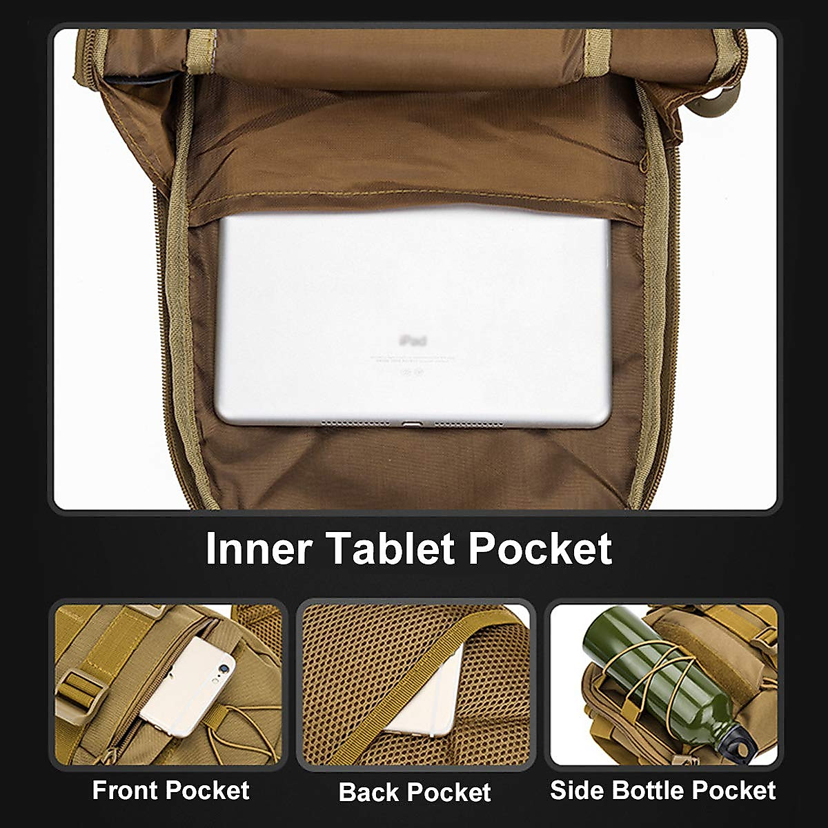 BraveHawk OUTDOORS Tactical Sling Bag, 800D Military Nylon EDC Crossbody Daypack Pack (Khaki)