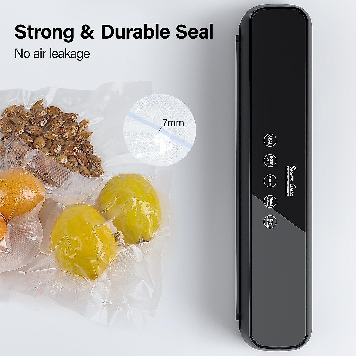 BYUVEVSR Fully Automatic Vacuum Sealer Machine, Hands-Free Operation 5 Functions, Suitable for Sealing Dry and Wet Foods, LED Indicator Compact Design Includes 15 Bags Black 14.9 x 5.9 x 2.28 AP-10-B
